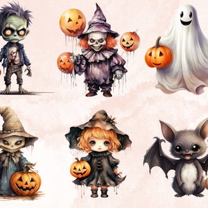 50 PNG Watercolor Cute Halloween Bundle Clipart, Kawaii Halloween ...