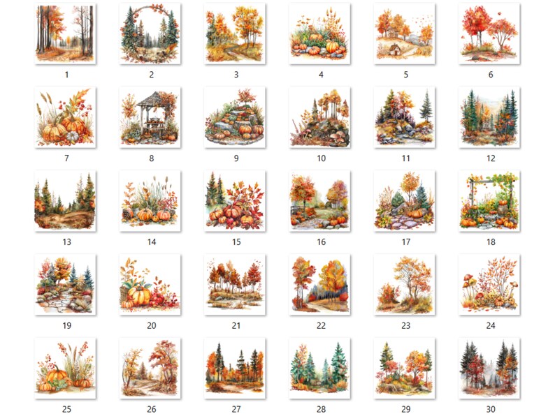 30 PNG Watercolor Autumn Landscape Clipart, Fall Forest Scenes ...