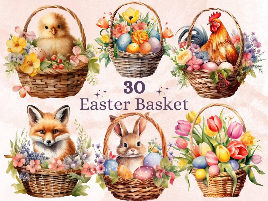 30 PNG Watercolor Easter Basket Clipart, Floral Easter Tulips Basket ...