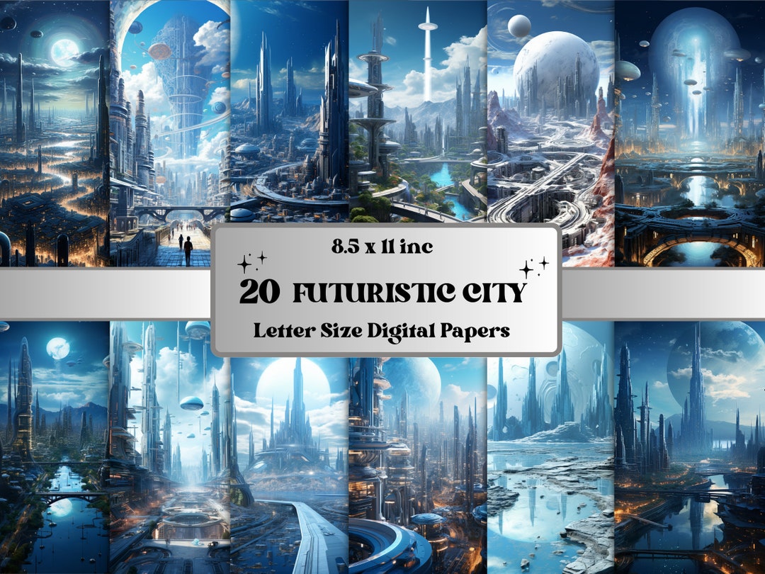 Printable Futuristic City Digital Paper, Futurism Art Background ...