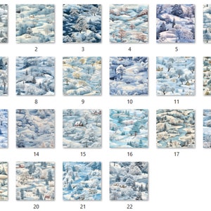 Seamless Winter Scenery Digital Paper Pack, Snowy Landscape Repeating ...