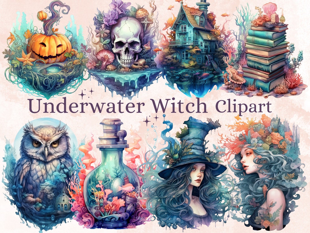 38 PNG Watercolor Underwater Witch Clipart Bundle, Under the Sea ...