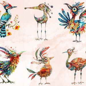 45 PNG Watercolor Quirky Birds Clipart, Whimsical Crazy Birds ...