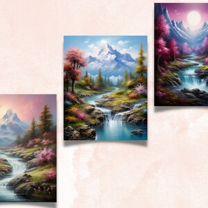 Printable Mountain Rivers Digital Paper, Forest River Background ...