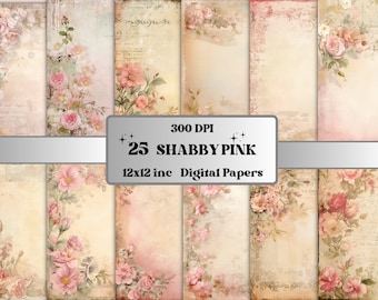 27 Shabby Chic Pink Roses Junk Journal Paper Pack, Vintage Shabby Chic ...