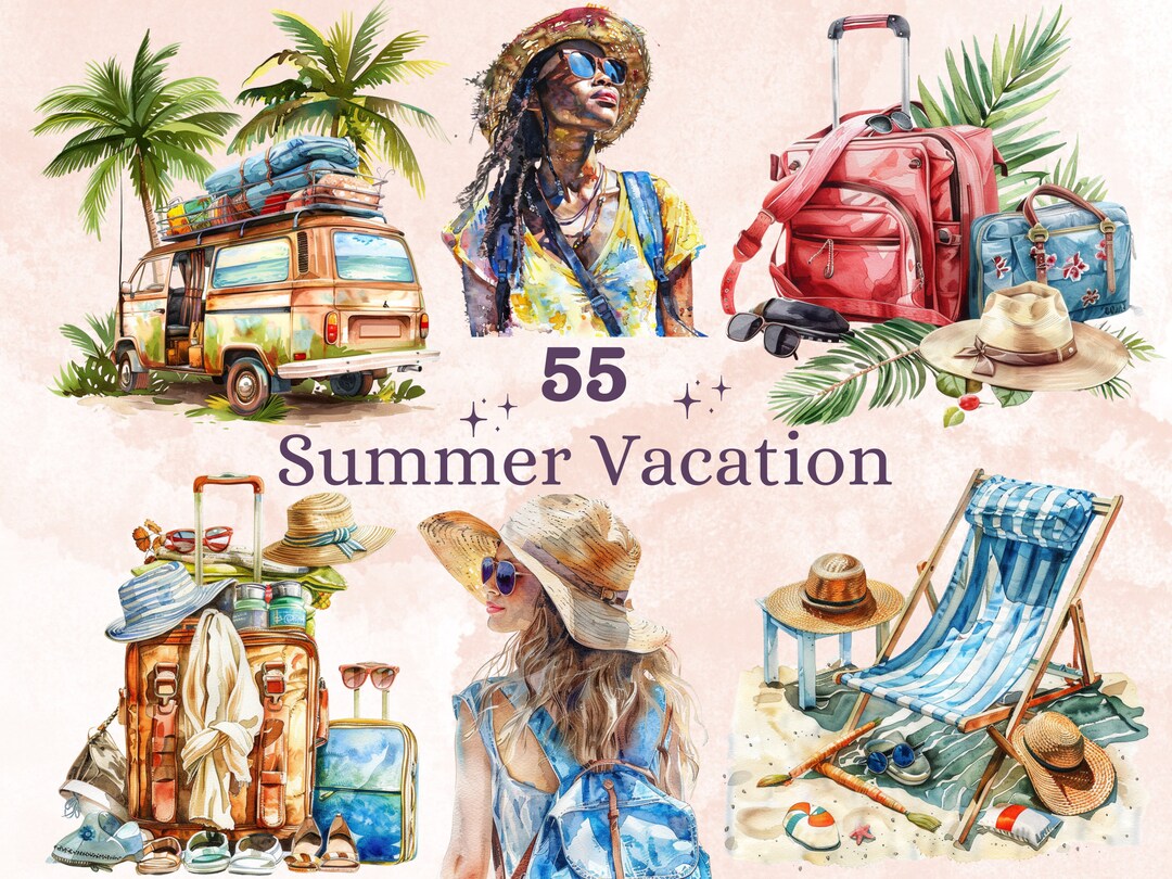 55 PNG Watercolor Summer Vacation Clipart, Summer Traveler ...