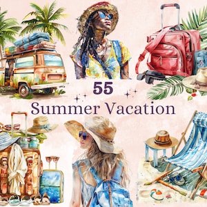 55 PNG Watercolor Summer Vacation Clipart, Summer Traveler ...
