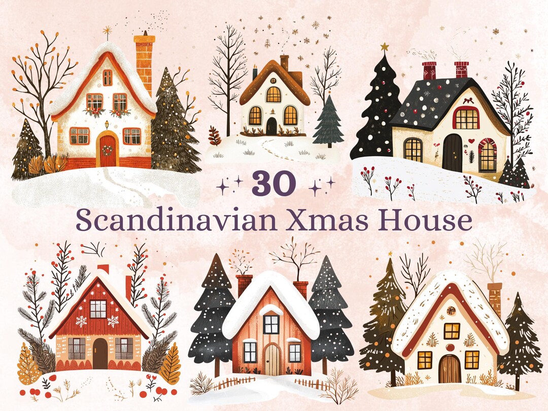 30 PNG Scandinavian Christmas House Clipart, Christmas House Folk Art ...