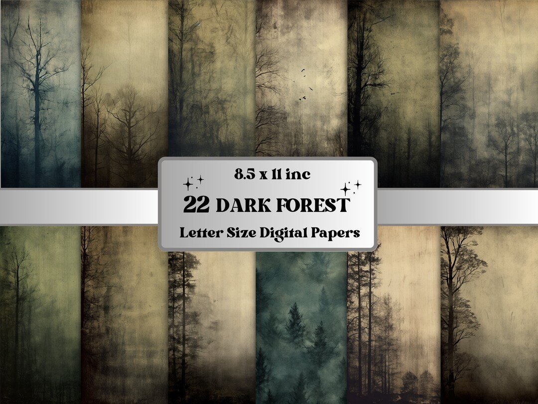 Printable Dark Forest Digital Paper, Enchanted Forest Tree Ephemera ...