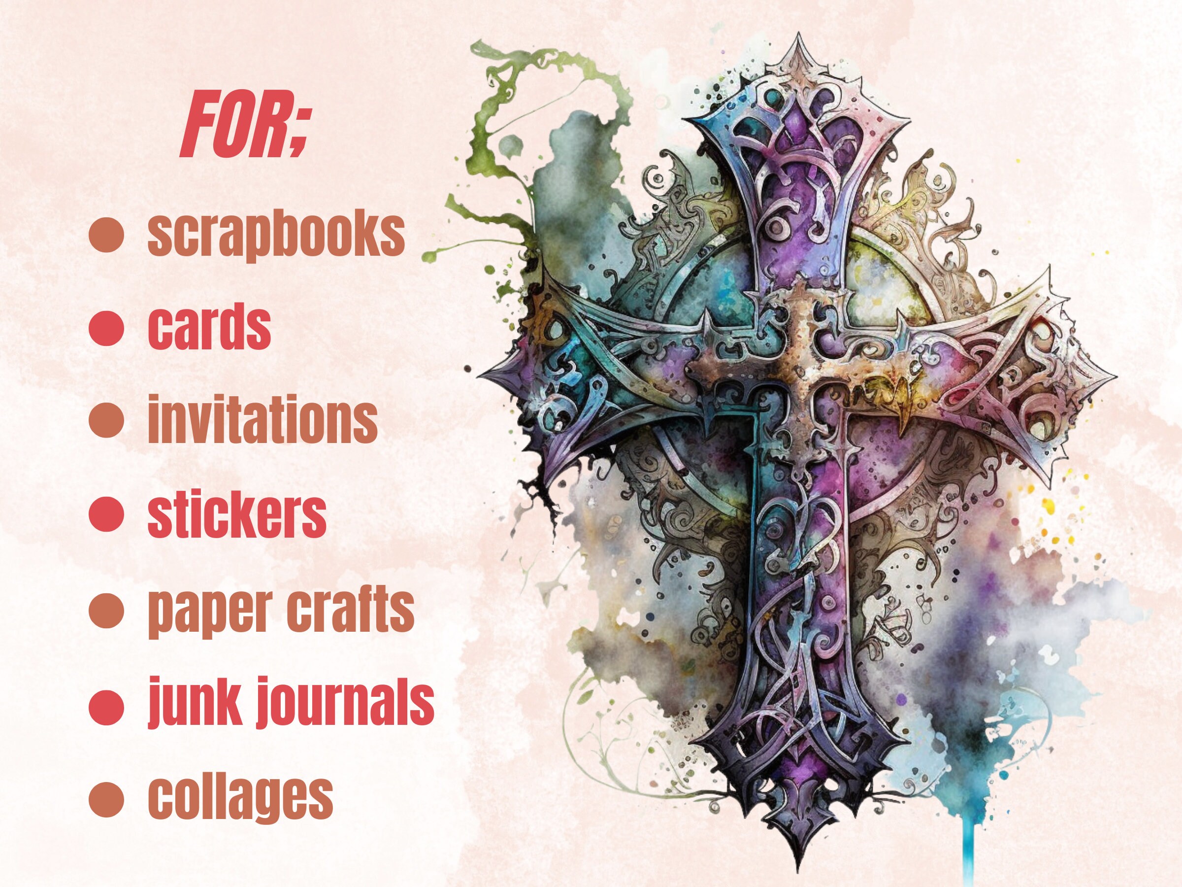23 PNG Watercolor Fantasy Cross Clipart, Floral Cross Clip Art, Flower ...