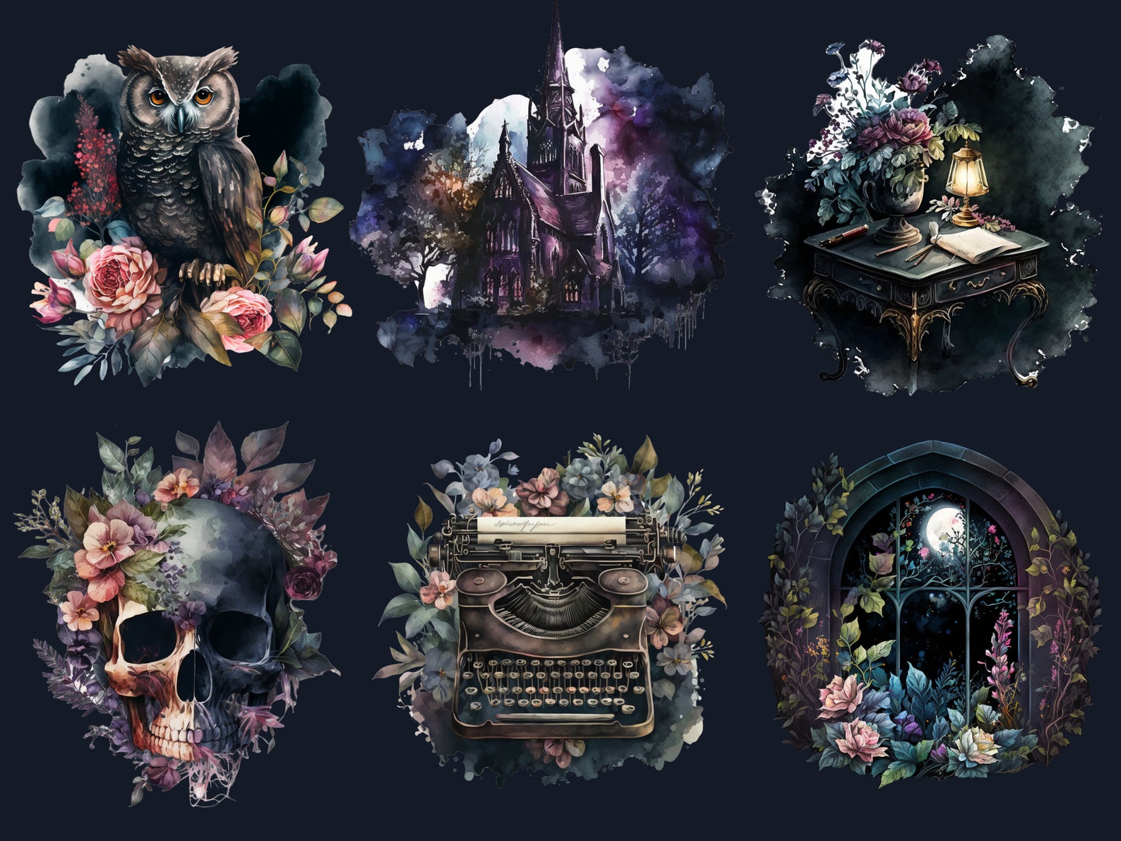 43 PNG Watercolor Fantasy Dark Academia Clipart, Dark Gothic Academy ...
