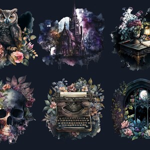 43 PNG Watercolor Fantasy Dark Academia Clipart, Dark Gothic Academy ...