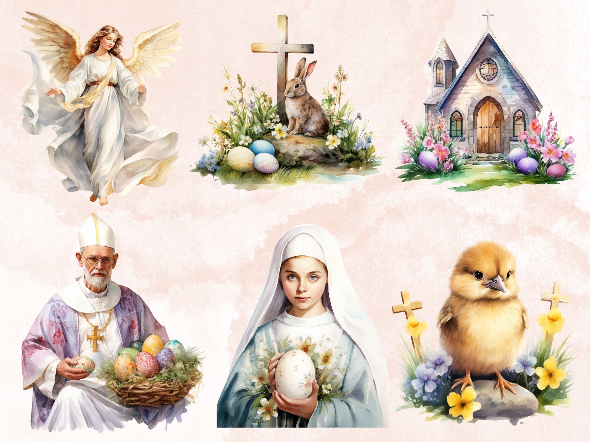 80 PNG Watercolor Christian Easter Clipart, Easter Jesus Illustrations ...