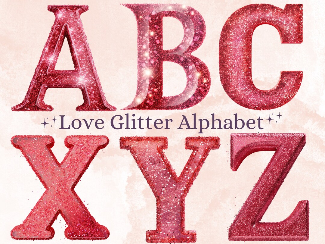 26 PNG Watercolour Valentine's Day Glitter Alphabet Clipart, Love ...