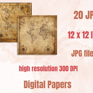 Old Maps Textures Digital Paper Pack, Antique Map Junk Journal Pages ...