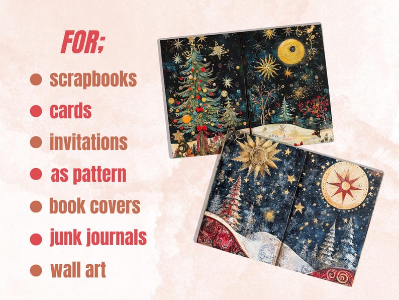 Celestial Christmas Junk Journal Kit, Starry Holly Noel Pages Ephemera ...