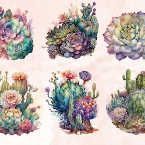 20 PNG Watercolor Floral Cactus Succulent Clipart, Mexican Cactus ...