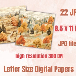 Printable Watercolor Fall Landscape Paper, Cozy Autumn Ephemera, Fall ...