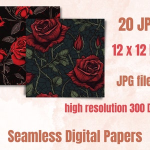 Seamless Gothic Roses Digital Paper, Gothic Roses Seamless Pattern ...