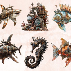 40 PNG Watercolor Steampunk Underwater Clipart, Ocean Steampunk Clip ...