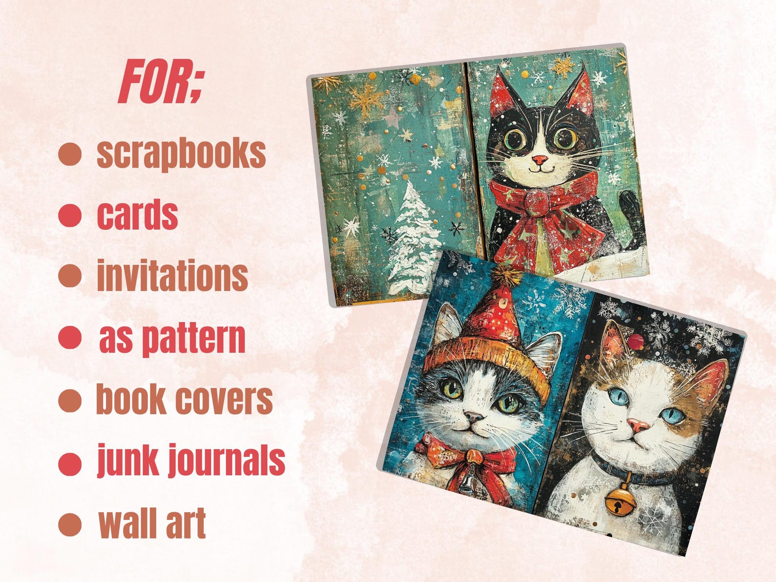 Whimsical Christmas Cat Junk Journal Kit, Winter Noel Ephemera, Mixed ...