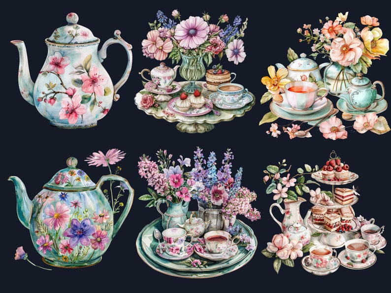 45 PNG Watercolor Spring Tea Time Clipart, Floral Spring Tea Party ...