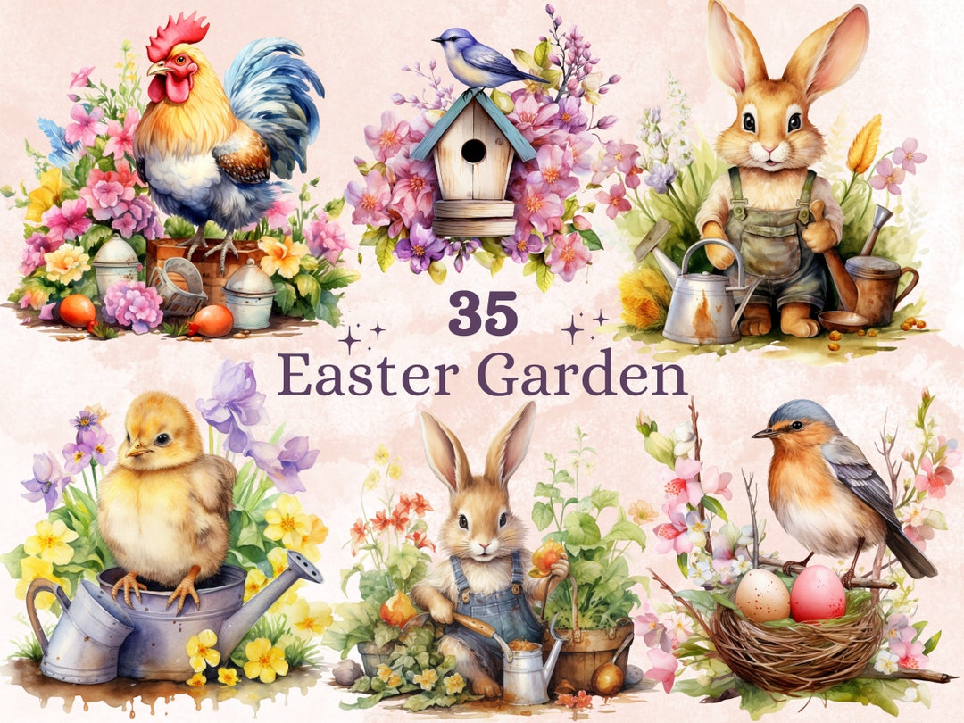 35 PNG Watercolor Easter Garden Clipart, Floral Easter Secret Garden ...