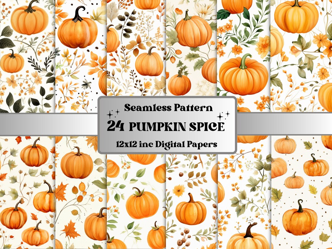 Seamless Watercolor Pumpkin Spice Digital Paper Pack, Pumpkin Harvest ...