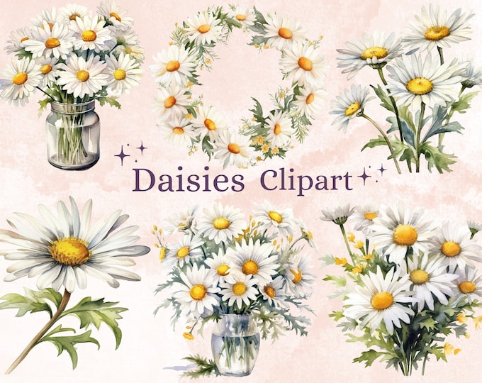 Watercolor Daisy Clipart: Floral Bouquet Images (JPG, Commercial Use ...