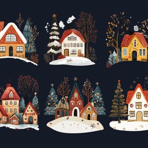 30 PNG Scandinavian Christmas House Clipart, Christmas House Folk Art ...