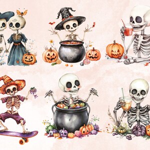 30 PNG Watercolor Cute Halloween Skeleton Clipart, Cute Creepy ...