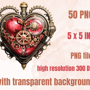 50 PNG Watercolor Steampunk Valentine's Day Clipart, Floral Valentines ...
