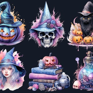 40 PNG Watercolour Pastel Halloween Bundle Clipart, Cute Pink Halloween ...