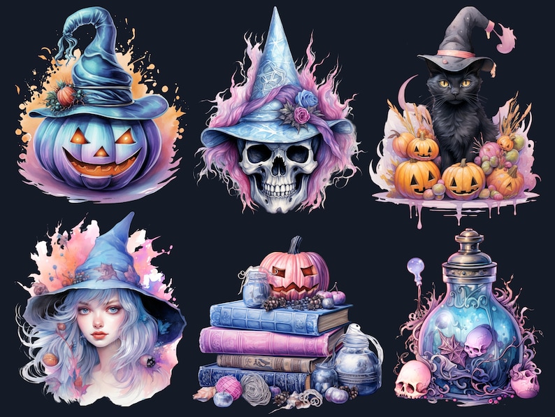 40 PNG Watercolour Pastel Halloween Bundle Clipart, Cute Pink Halloween ...