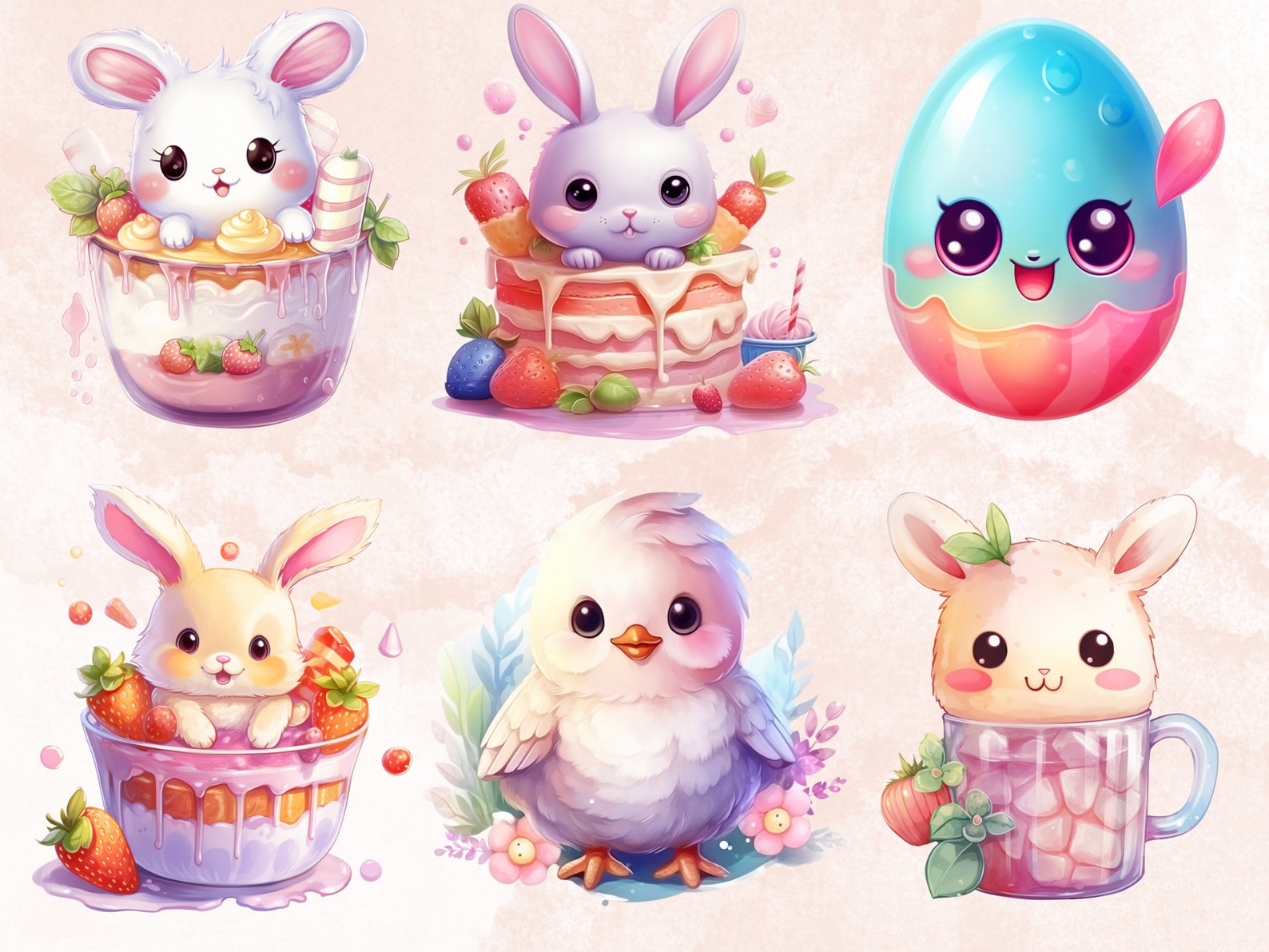 45 PNG Watercolor Kawaii Easter Clipart, Sweet Easter Egg Illustrations ...