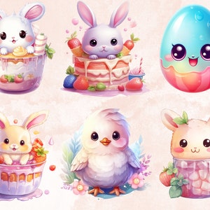 45 PNG Watercolor Kawaii Easter Clipart, Sweet Easter Egg Illustrations ...