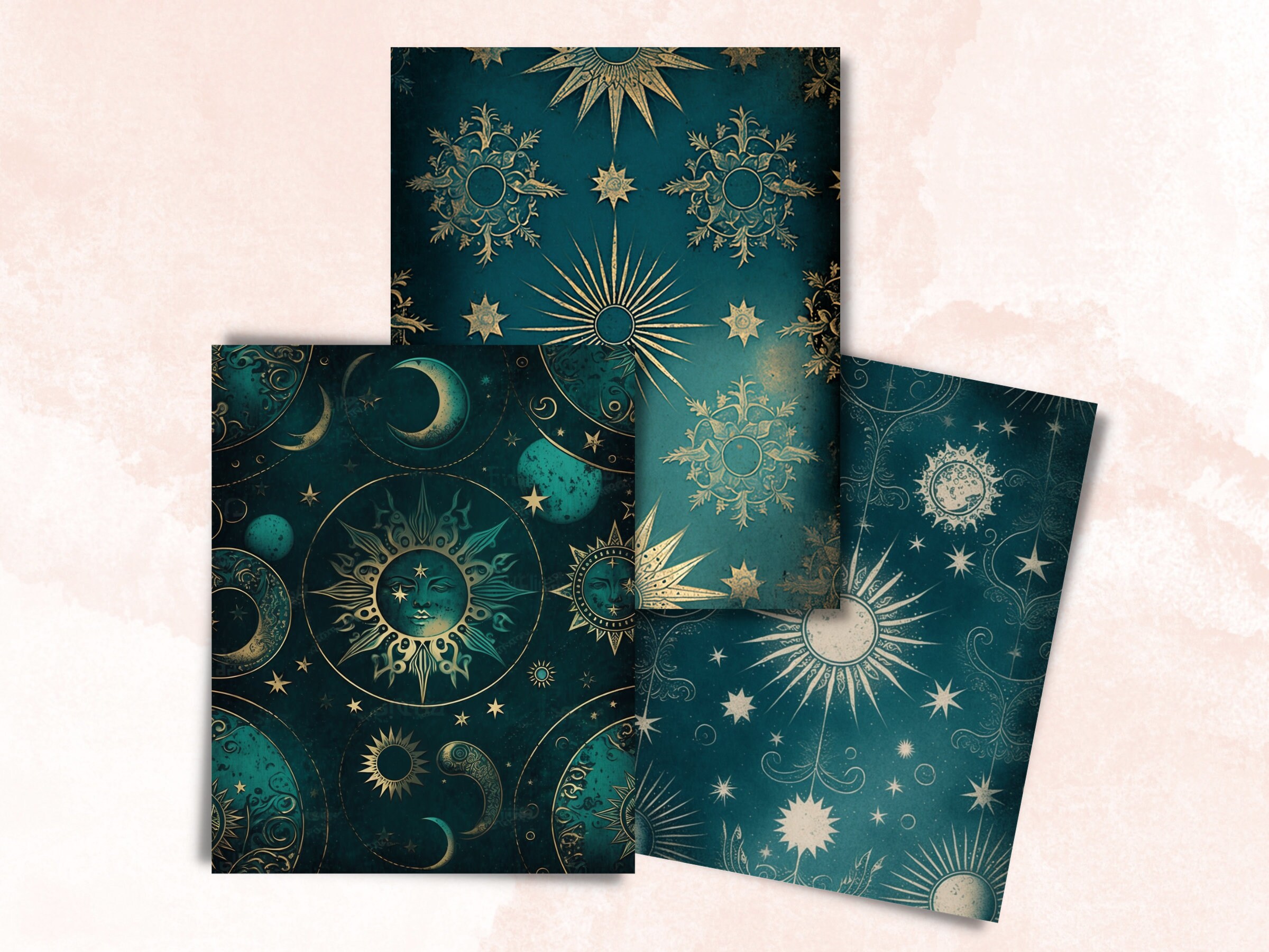 Printable JPG Pages Vintage Celestial Junk Journal Digital Paper Pack ...
