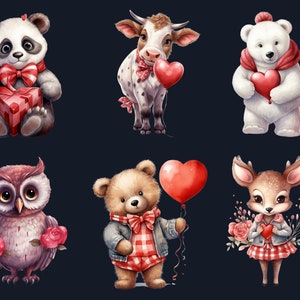 40 PNG Watercolor Valentine's Day Animals Clipart, Lovely Valentines ...