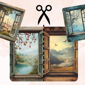 Windows Into Whimsy Collage Paper, Surreal Open Window Mixed Media ...