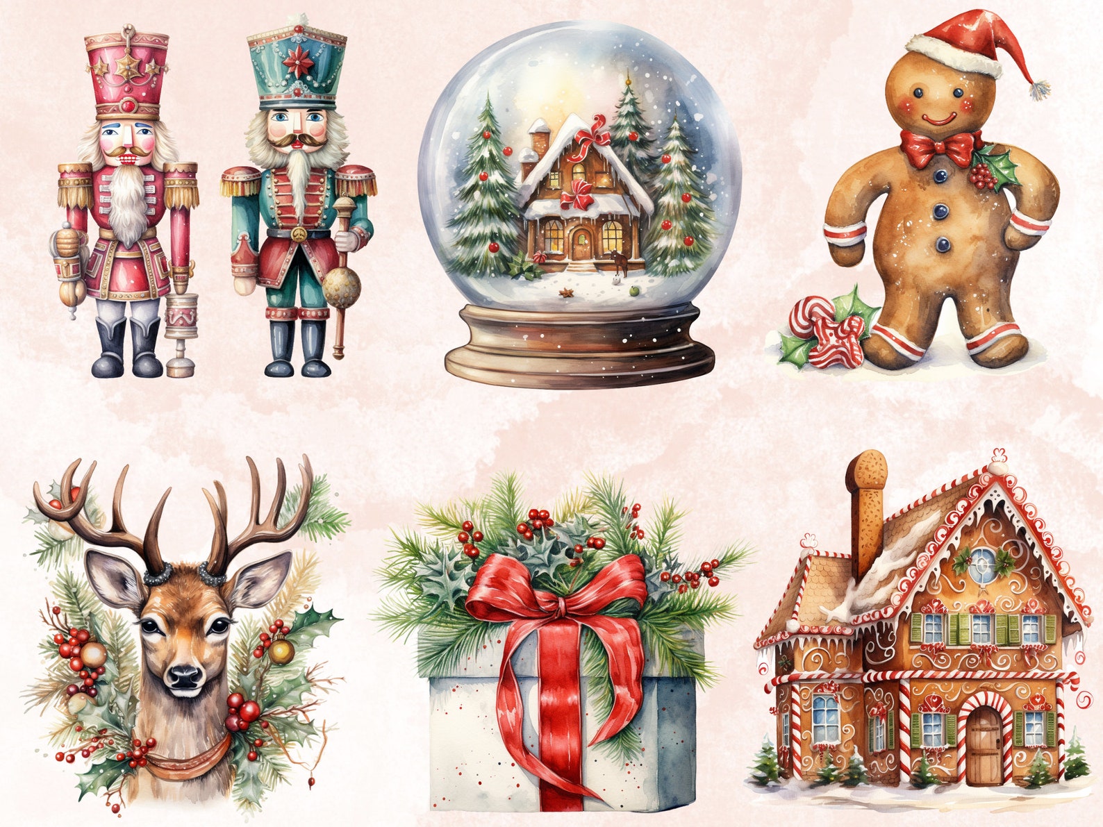 40 PNG aquarelle Noël Bundle Clipart, joyeux Noël Illustrations Clip ...