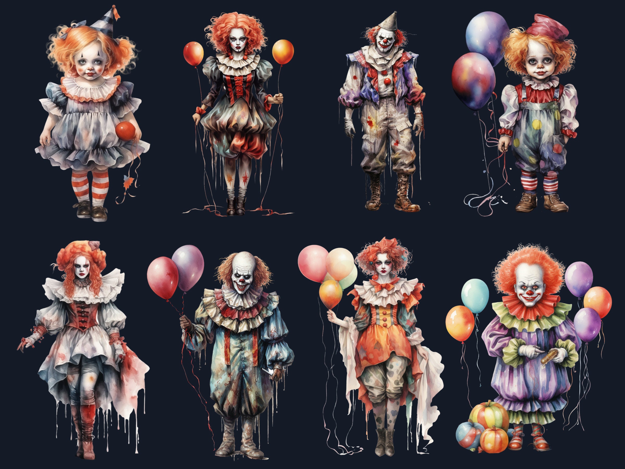 45 PNG Watercolor Halloween Clown Clipart, Horror Halloween Circus ...