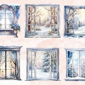 50 PNG Watercolor Winter Windows Clipart, Cozy Winter Scenes ...