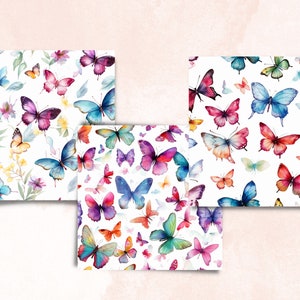 Seamless Watercolour Butterflies Digital Paper, Butterfly Blooms ...