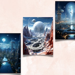 Printable Futuristic City Digital Paper, Futurism Art Background ...