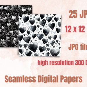 Seamless Black White Valentine's Day Digital Paper, Romantic Valentine ...