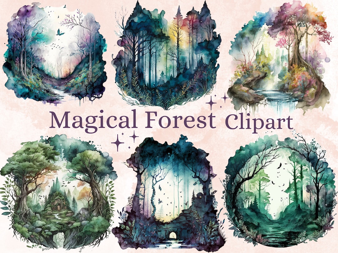 20 Watercolor Magical Forest Clipart, Fairy Forest Clip Art, Forest ...
