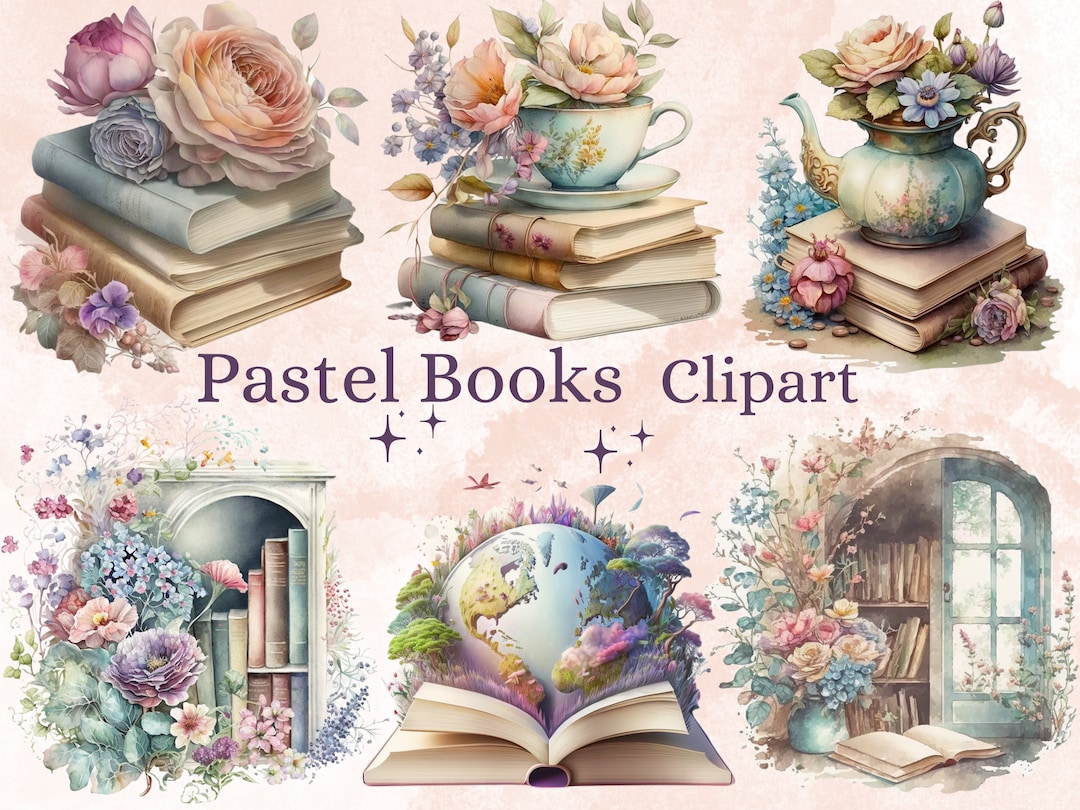 26 PNG Watercolour Pastel Books Clipart, Pastel Floral Book Clip Art ...