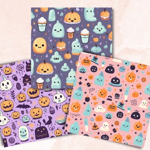 Printable Cute Creepy Halloween Digital Paper, Happy Halloween Kawaii ...