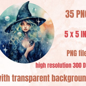 35 PNG Watercolor Celestial Witch Clipart, Celestial Witchcraft Clip ...