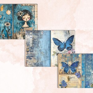 Blue Junk Journal Kit, Blue Pages Ephemera, Whimsical Collage Sheet ...